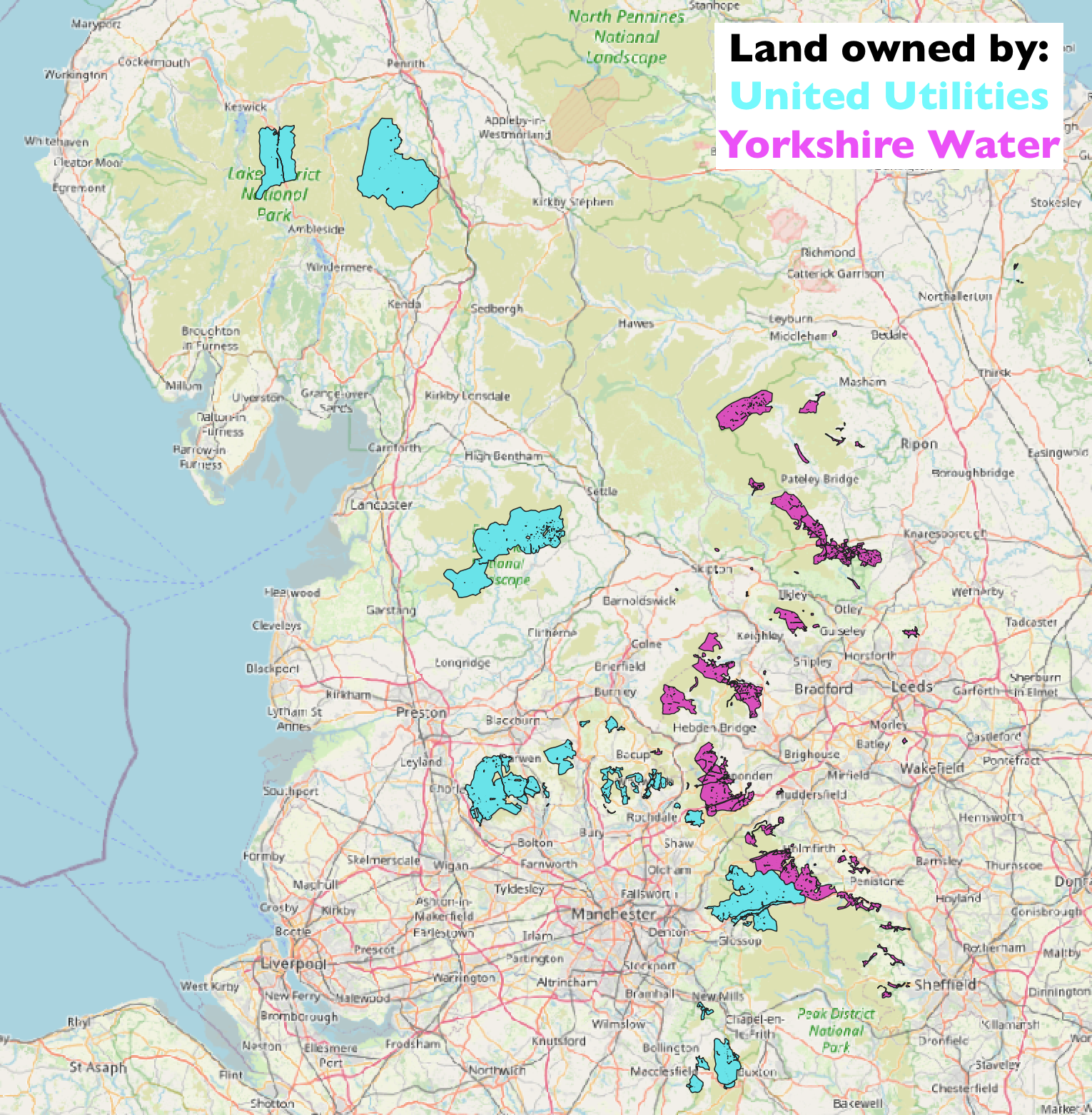 Mapped: Land owned by United Utilities & Yorkshire Water – Who owns ...